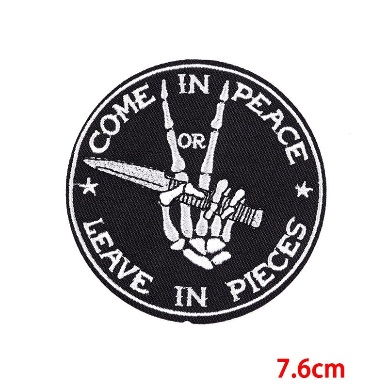 Skeleton 'Come In Peace or Leave In Pieces' Embroidered Patch – Little ...