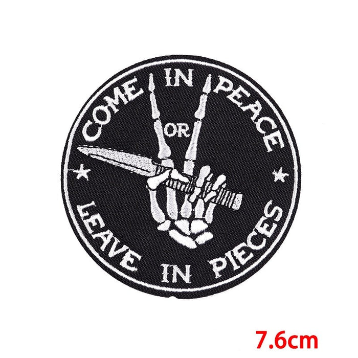 Skeleton 'Come In Peace or Leave In Pieces' Embroidered Patch — Little ...
