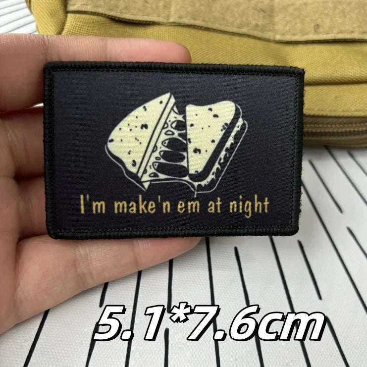 Cheese Sandwich 'I'm Make'n Em at Night' Embroidered Velcro Patch ...
