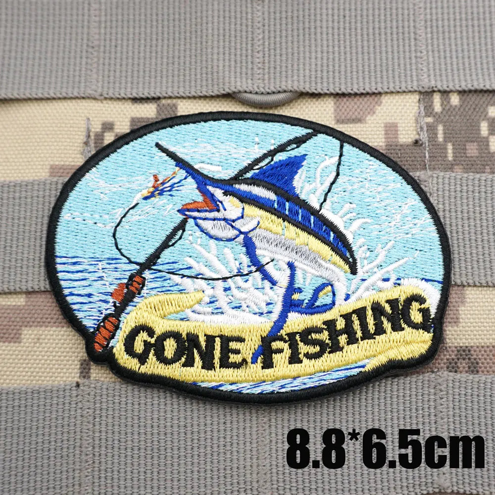 Blue Marlin 'Gone Fishing' Embroidered Velcro Patch – Little Patch Co