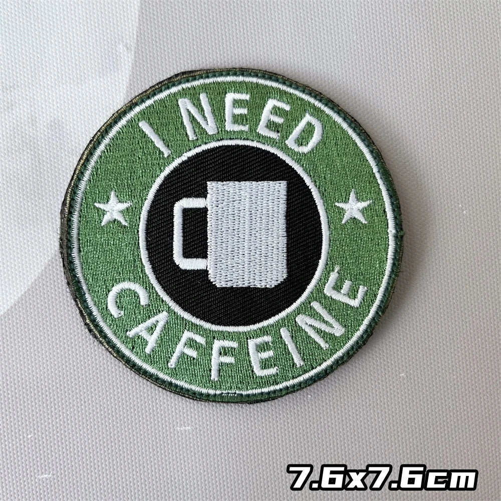 Coffee Lover 'I Need Caffeine' Embroidered Velcro Patch – Little Patch Co