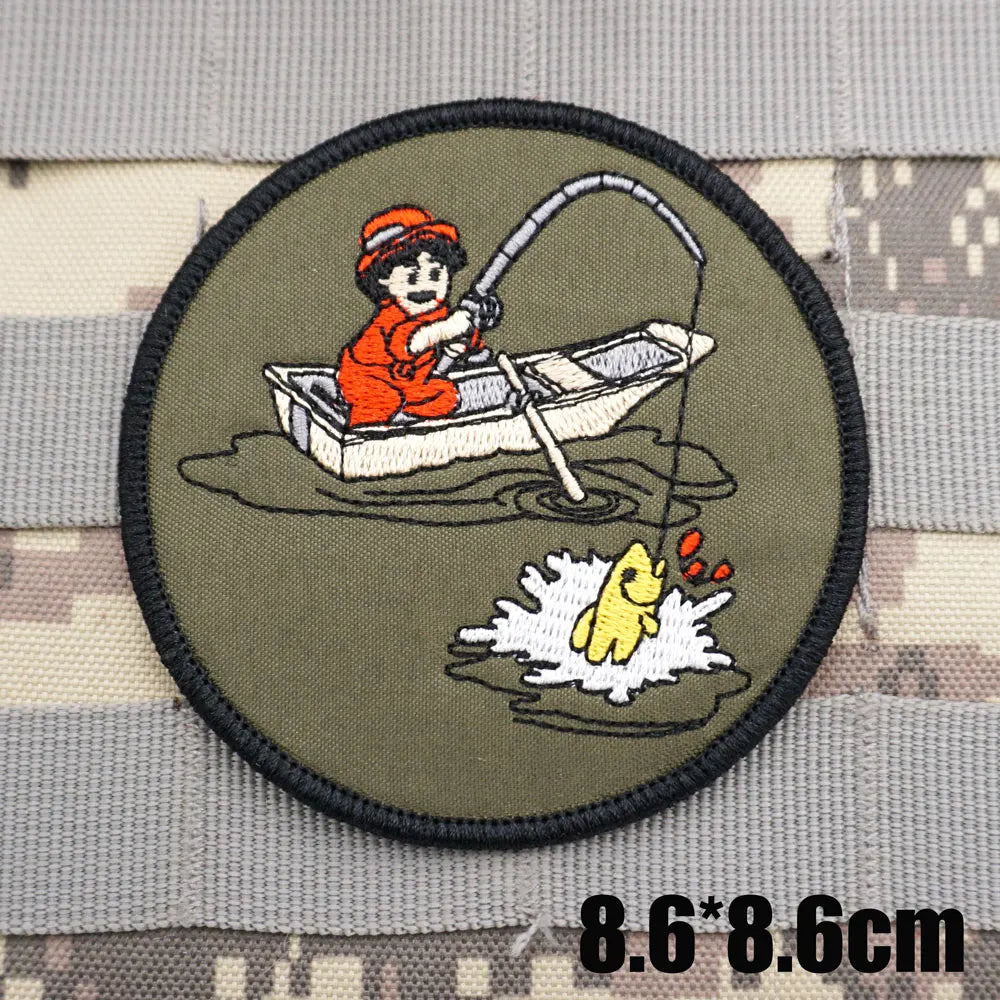 Cute 'Fishing on Boat | Round' Embroidered Velcro Patch – Little Patch Co