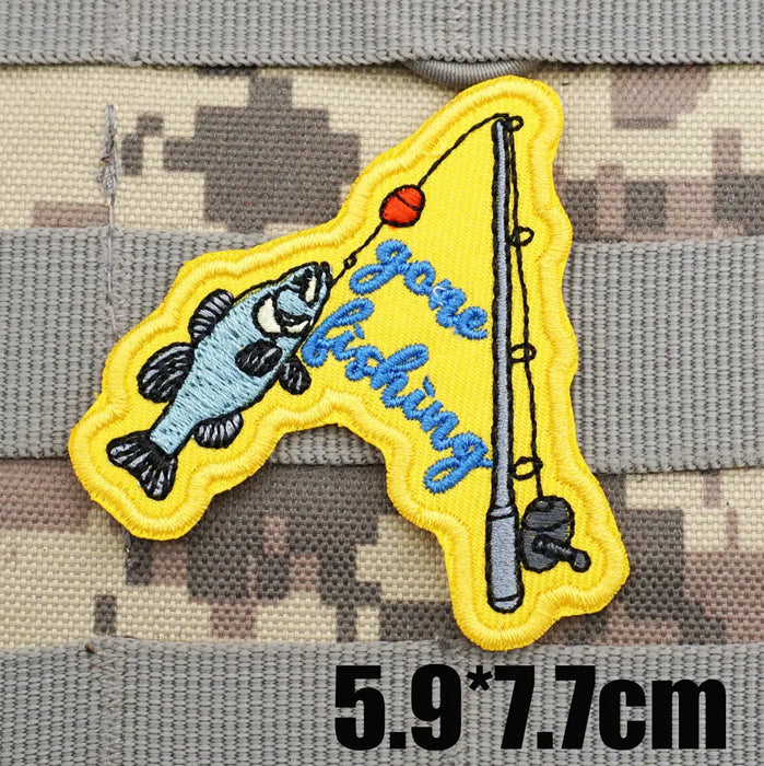 Fish 'Gone Fishing' Embroidered Velcro Patch — Little Patch Co
