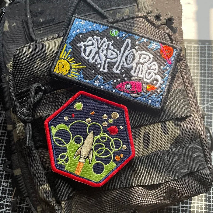 Travel 'Explore and Rocket Ship | Set of 2' Embroidered Velcro Patch — Little Patch Co