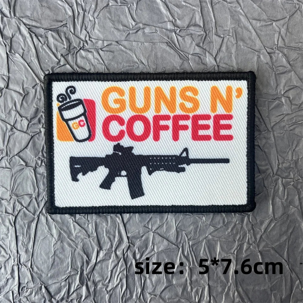 Military Tactical 'Guns n' Coffee | Square' Embroidered Velcro Patch ...