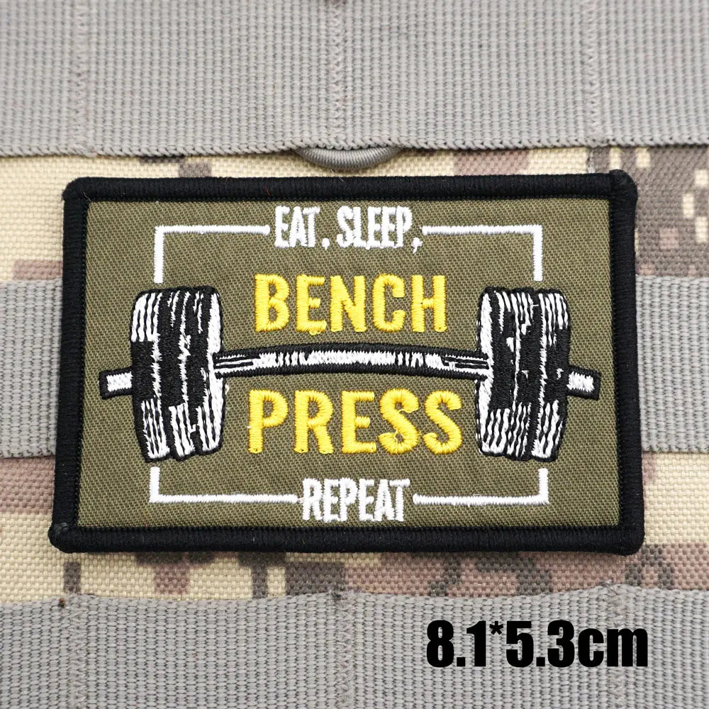 Bench Press 'Eat-Sleep-Repeat' Embroidered Velcro Patch – Little Patch Co