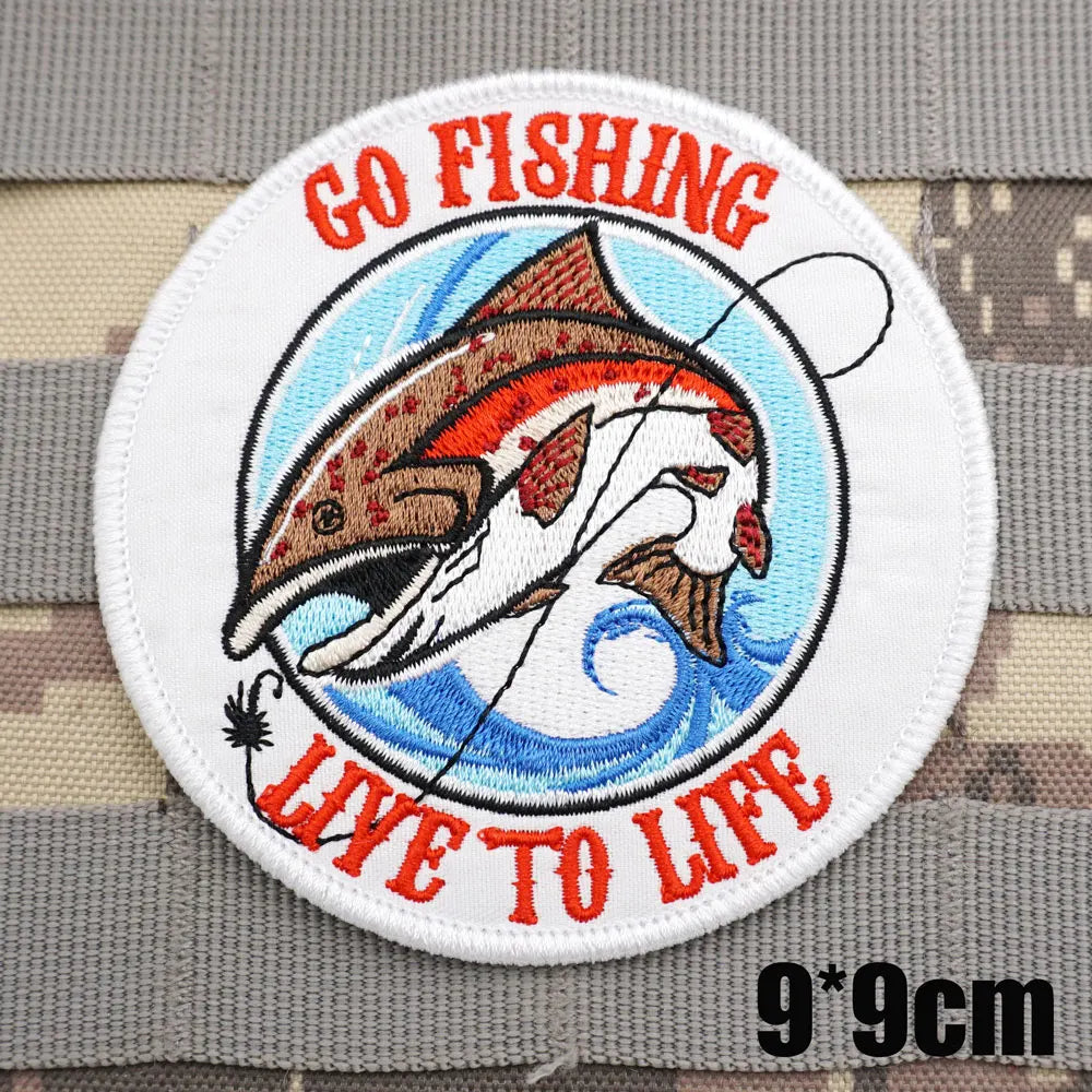 Trout Fish 'Go Fishing Live To Life' Embroidered Velcro Patch – Little ...
