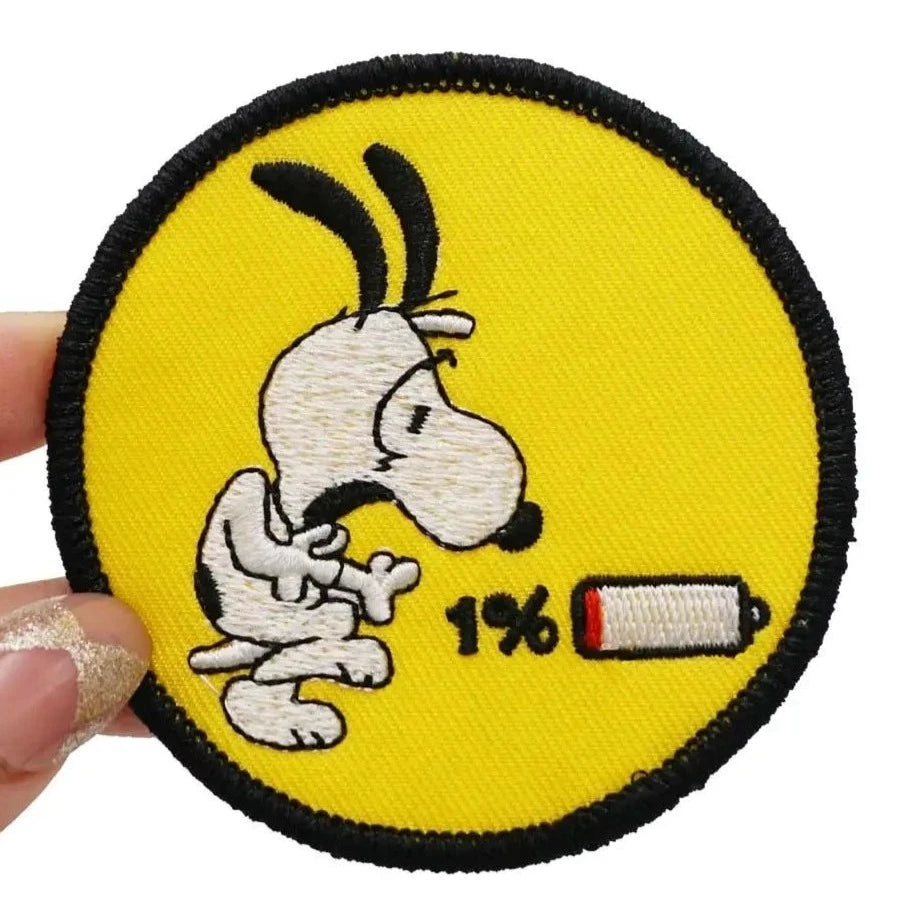Snoopy '1% Battery | Round' Embroidered Velcro Patch — Little Patch Co