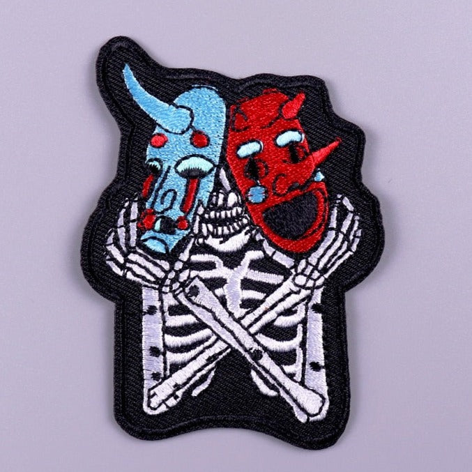 Skeleton 'Two Devil Masks' Embroidered Patch — Little Patch Co