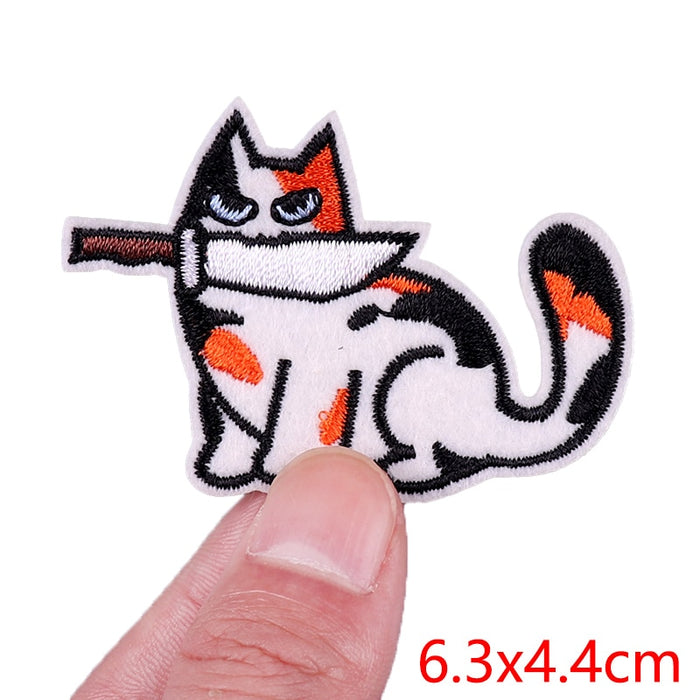 Calico Cat 'Knife In Mouth | Sitting' Embroidered Patch — Little Patch Co
